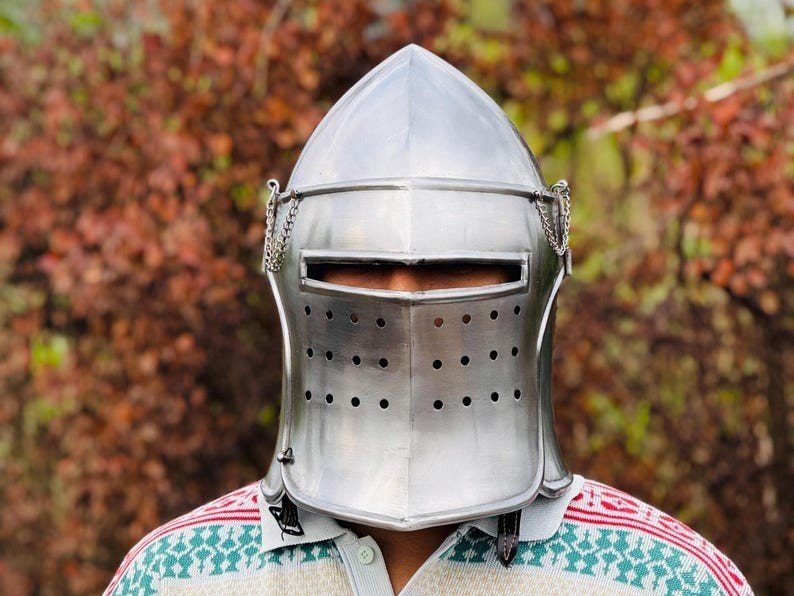 Medieval Barbute Bascinet Helmet Handmade Steel Knight Helmet LARP, SCA,