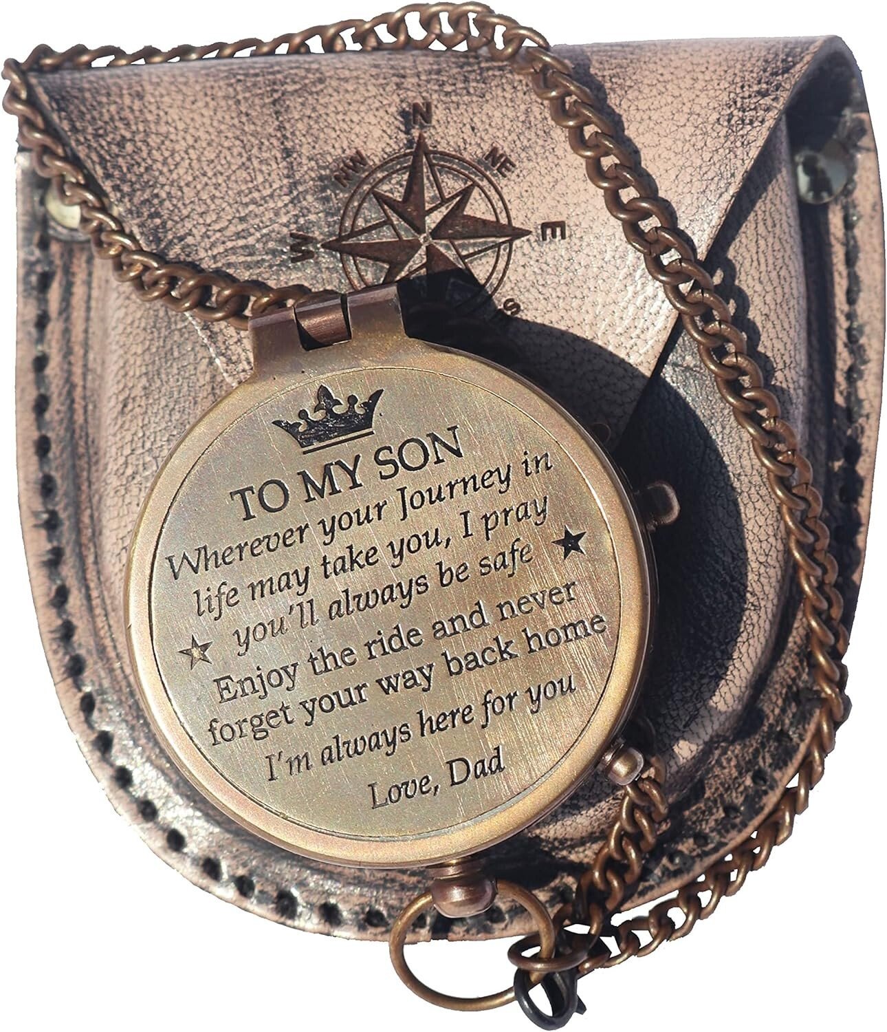 Brass Engrved Compass for Men, Pocket Compass with Leather Case ...