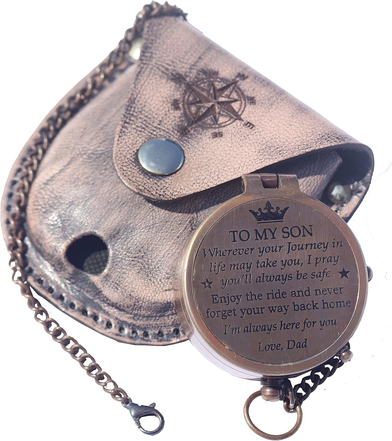 Brass Engrved Compass for Men, Pocket Compass with Leather Case ...