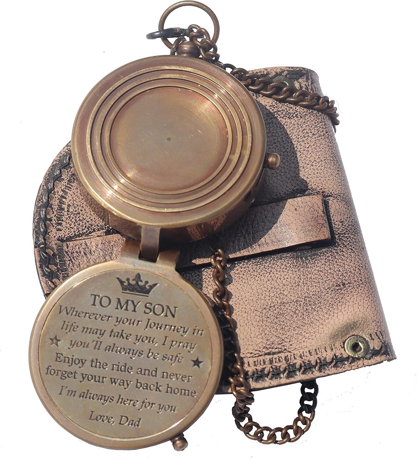 Brass Engrved Compass for Men, Pocket Compass with Leather Case ...