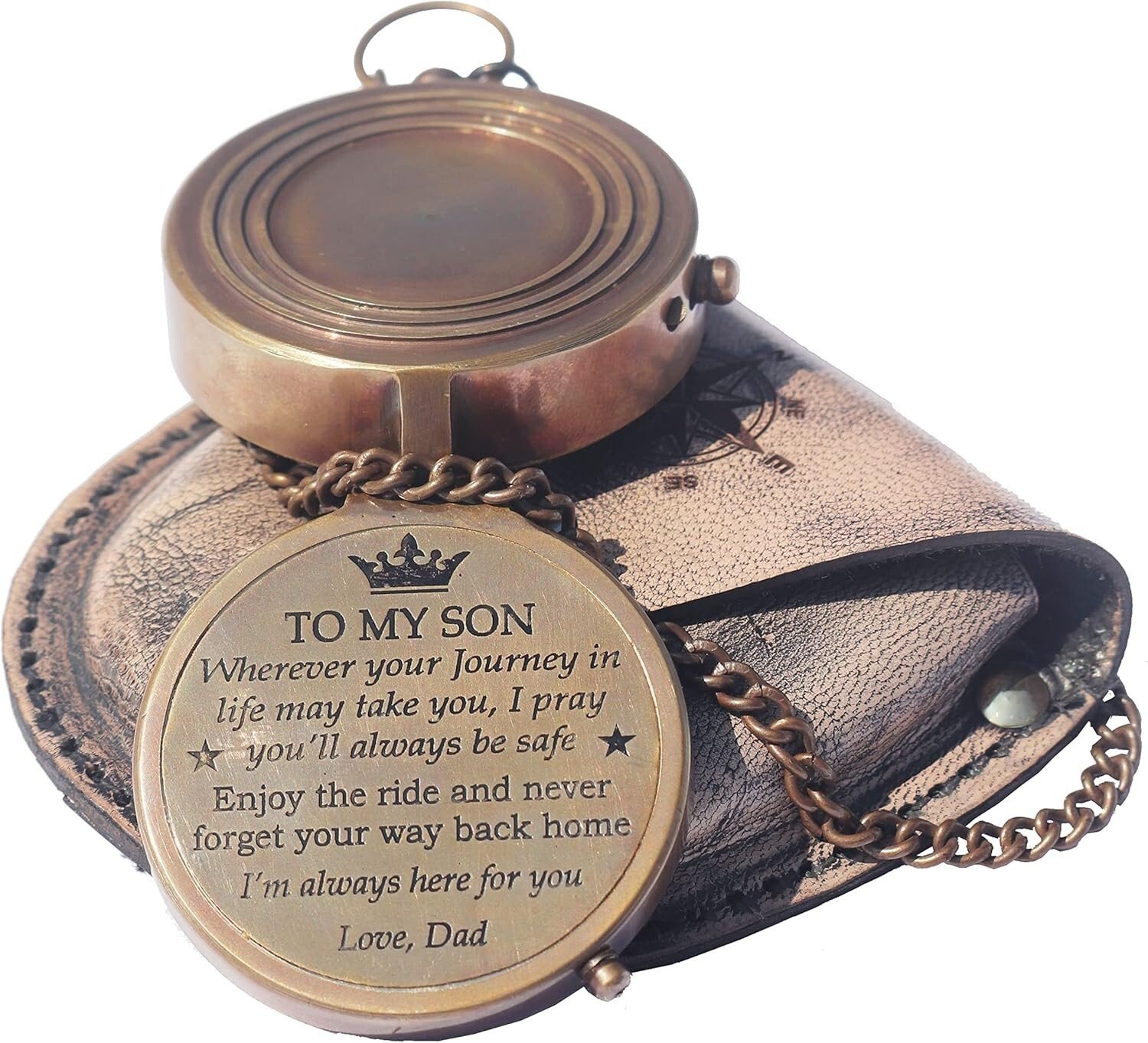 Brass Engrved Compass for Men, Pocket Compass with Leather Case ...