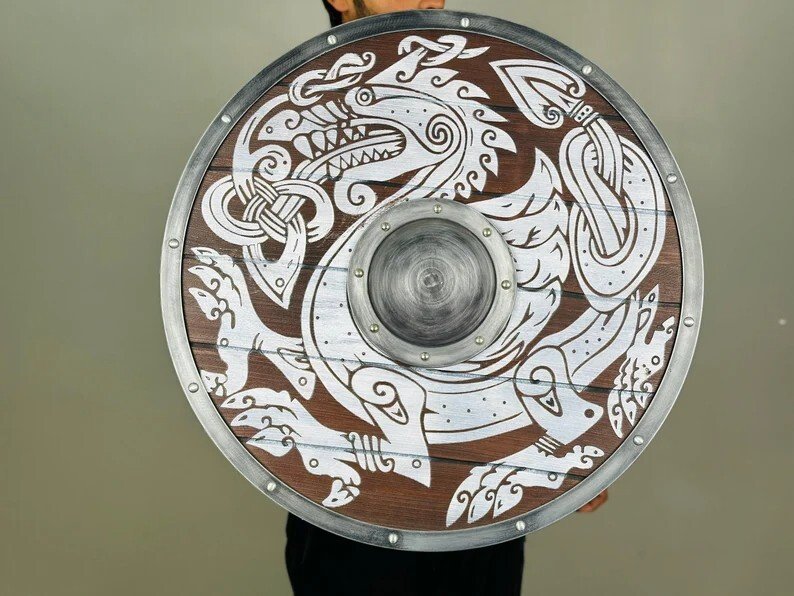 King Fenrir Gray Wooden Shield Authentic Battleworn Viking Shield