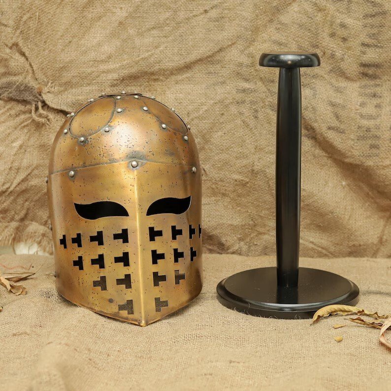 Medieval Crusader Great Helm Handmade Steel Knight Helmet Vintage-Style ...