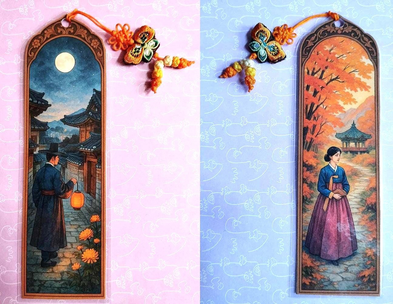 Handmade Korean Bookmark – Laminated – Hanbok Norigae Knot – Cultural Gift