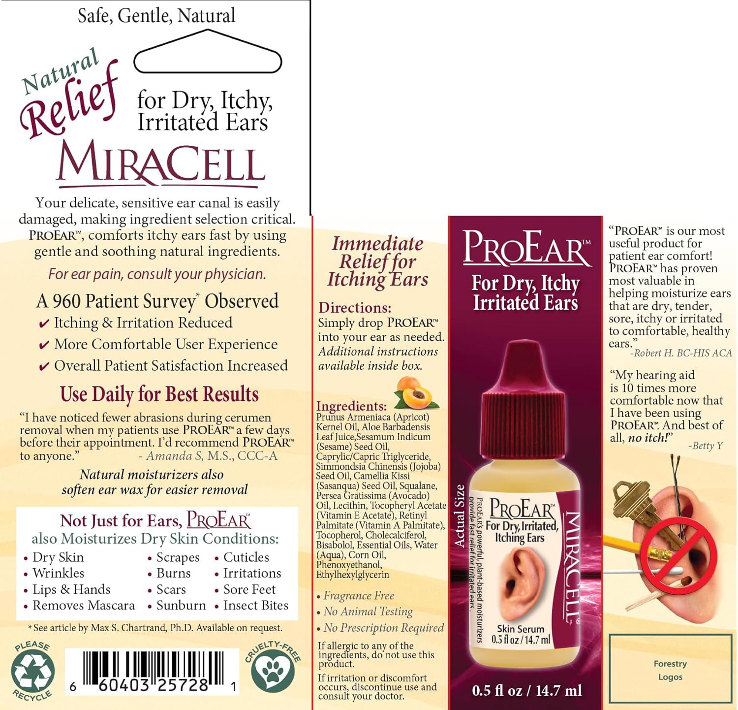 Miracell ProEar, Ear Drops for Itchy Ears, Ear Wax Softener