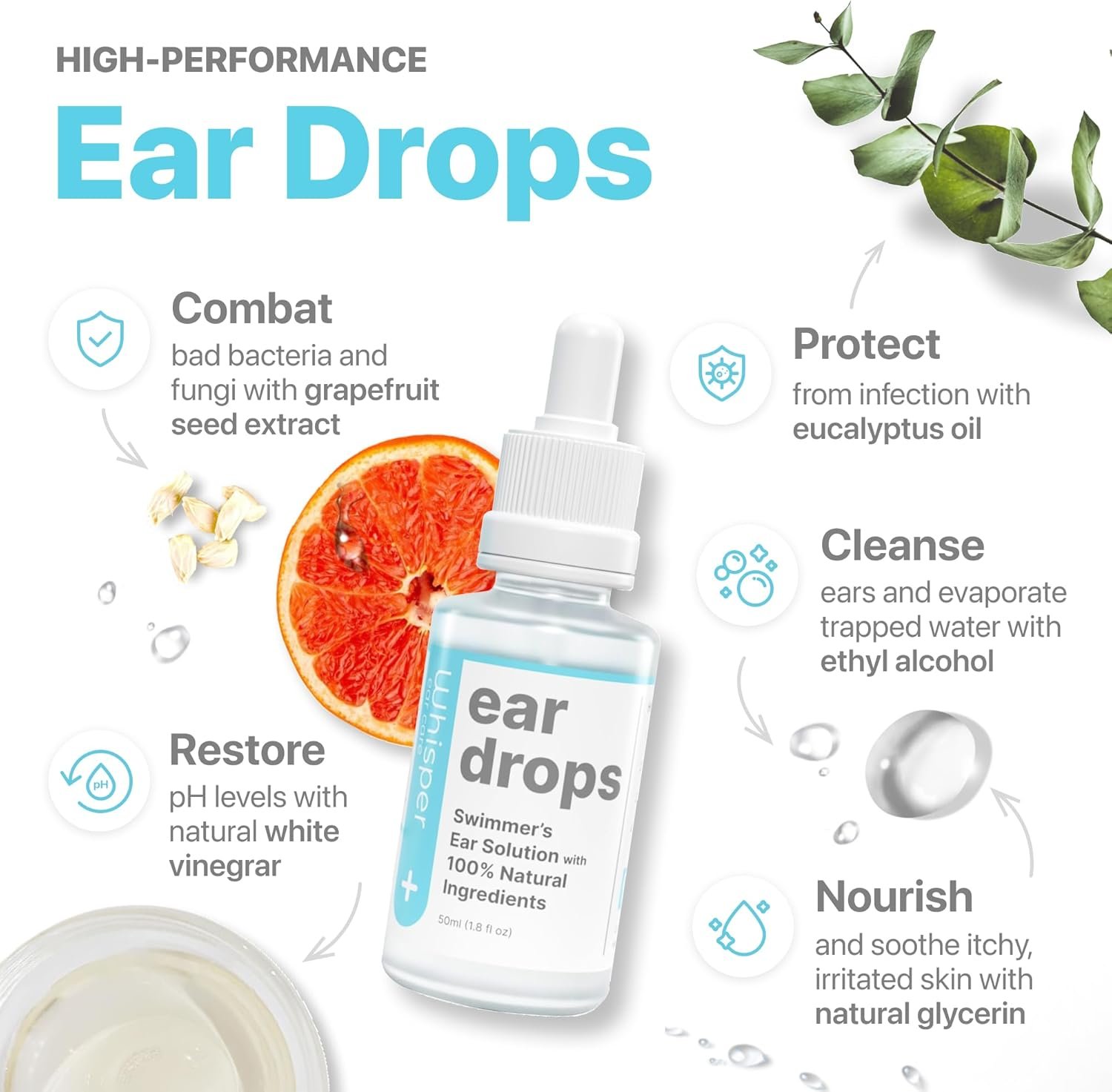 Whisper Ear Drops | 2oz | USA | All Natural Swimmers Ear Drops for ...