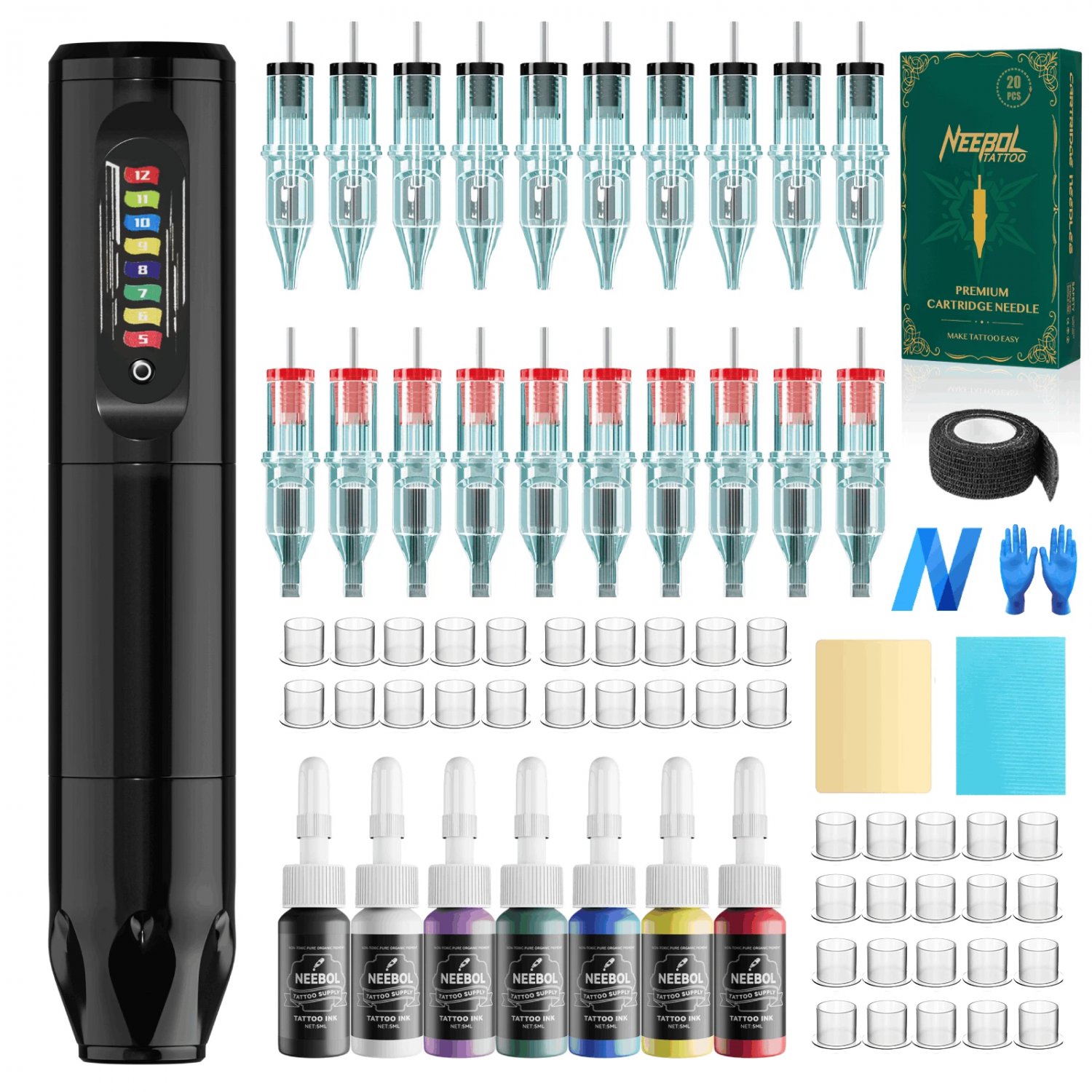 Neebol Tattoo Pen Kit Unibody Tattoo Machine with Needles Tattoo Supply ...