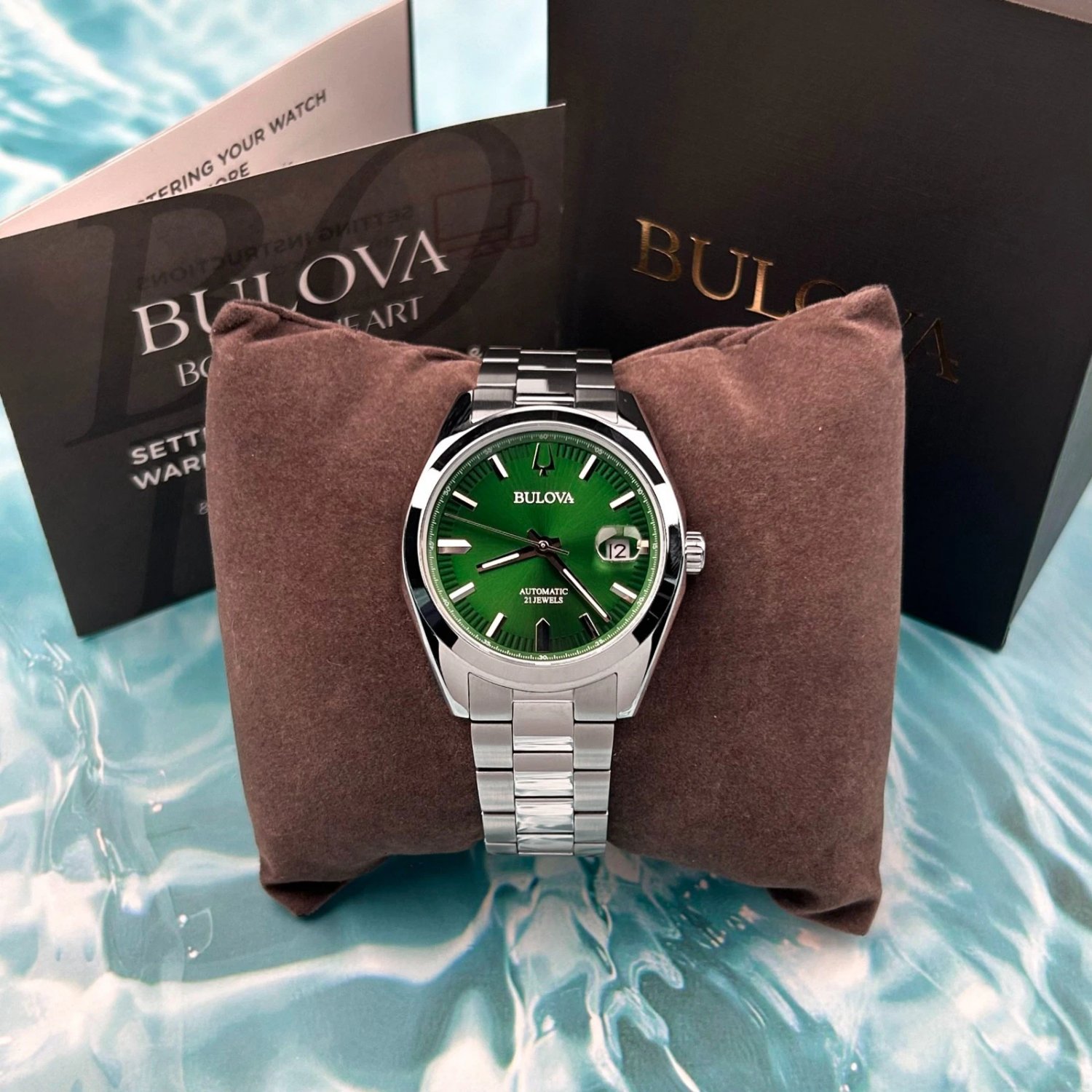 Bulova 96B429 Surveyor Automatic Green Dial Men's Stainless Steel Watch ...