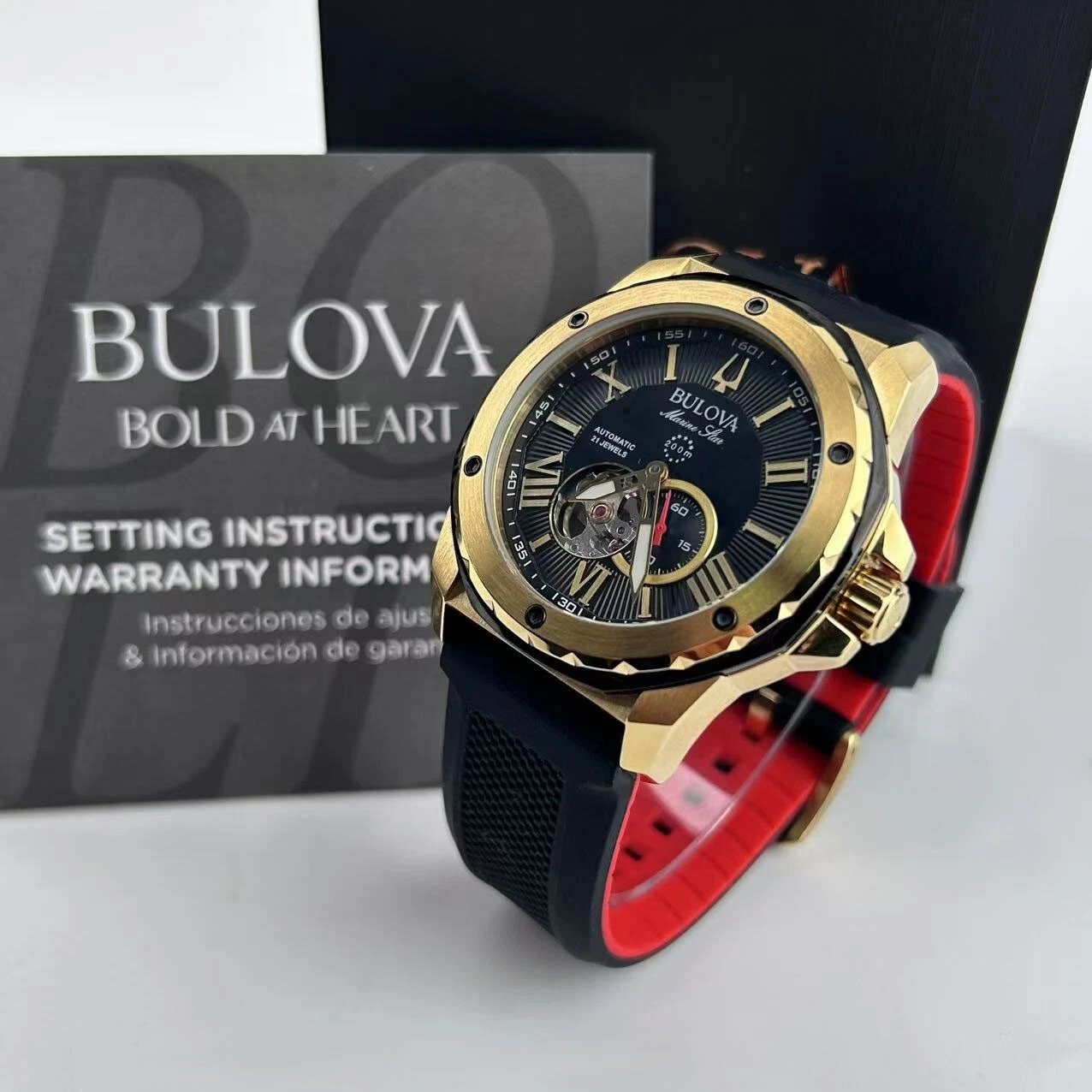 Bulova Marine Star 98A272 Men's Automatic Watch Black Dial Rubber Strap ...