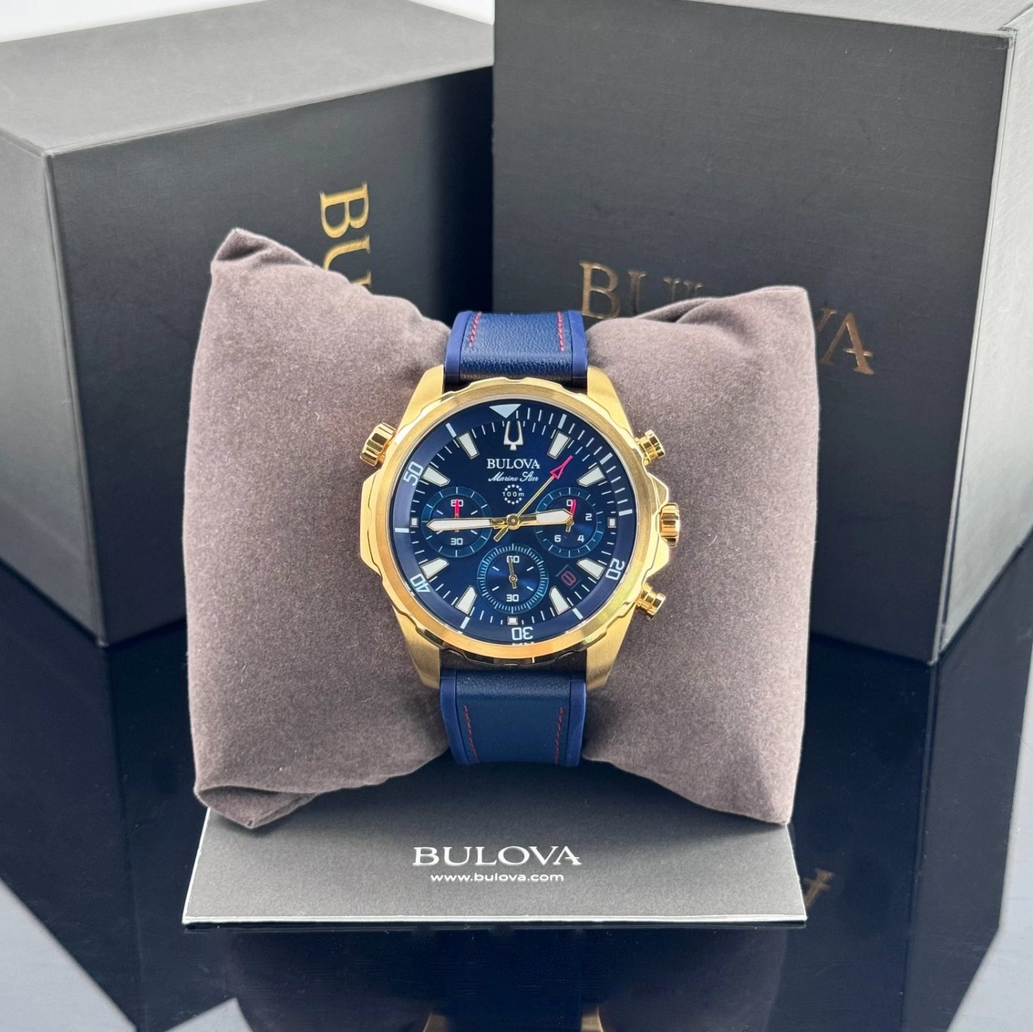 Bulova Marine Star Chronograph Blue Dial Rubber Strap Men's Watch 97B168