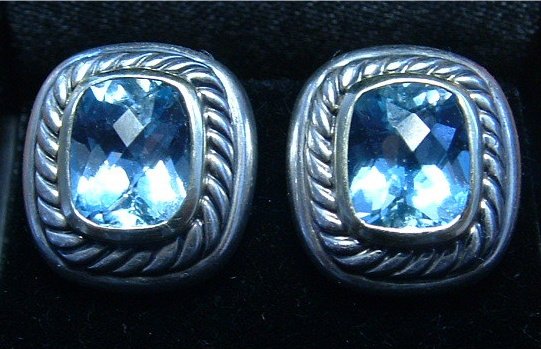 Authentic DAVID YURMAN Blue Topaz Earrings 925 Silver 585 14k Gold Clip-on