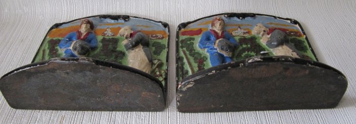 Antique Bookends Angelus Call to Prayer Handpainted Cast Iron