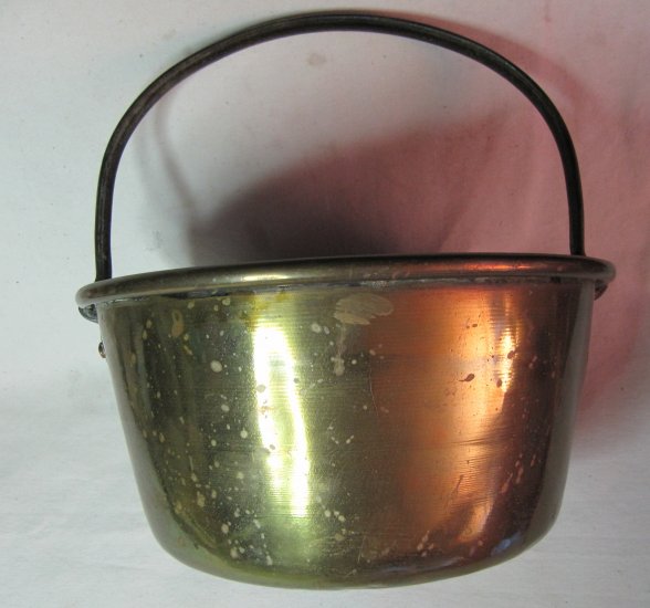Vintage Brass Bucket 12x6 In With Hand Forged 6 In Tall Iron Handle