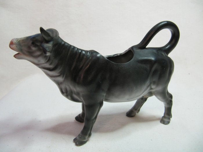 Vintage Black Realistic China Cow Creamer Milk Pourer Germany 7x5 In