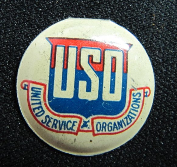 Vintage USO Metal Tab Pin .875 Inch Bastian Bros. w Union Bugs