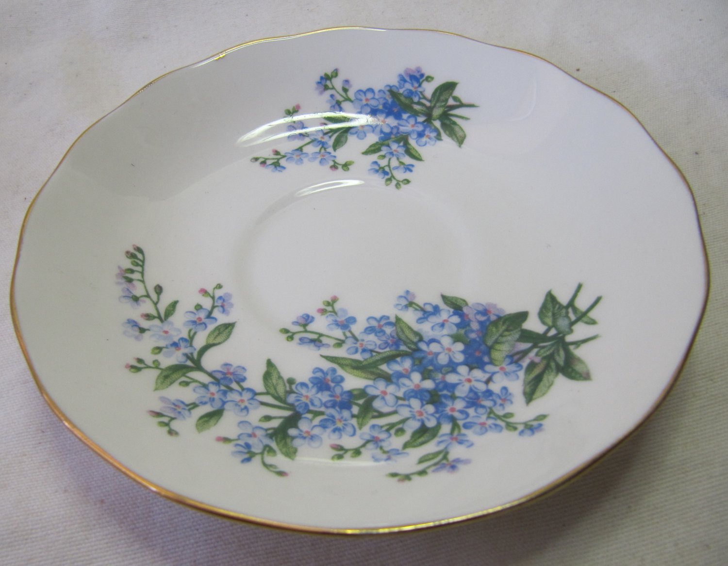 Vintage ROYAL KENT Staffordshire Cup & Saucer Bone China White w Blue ...