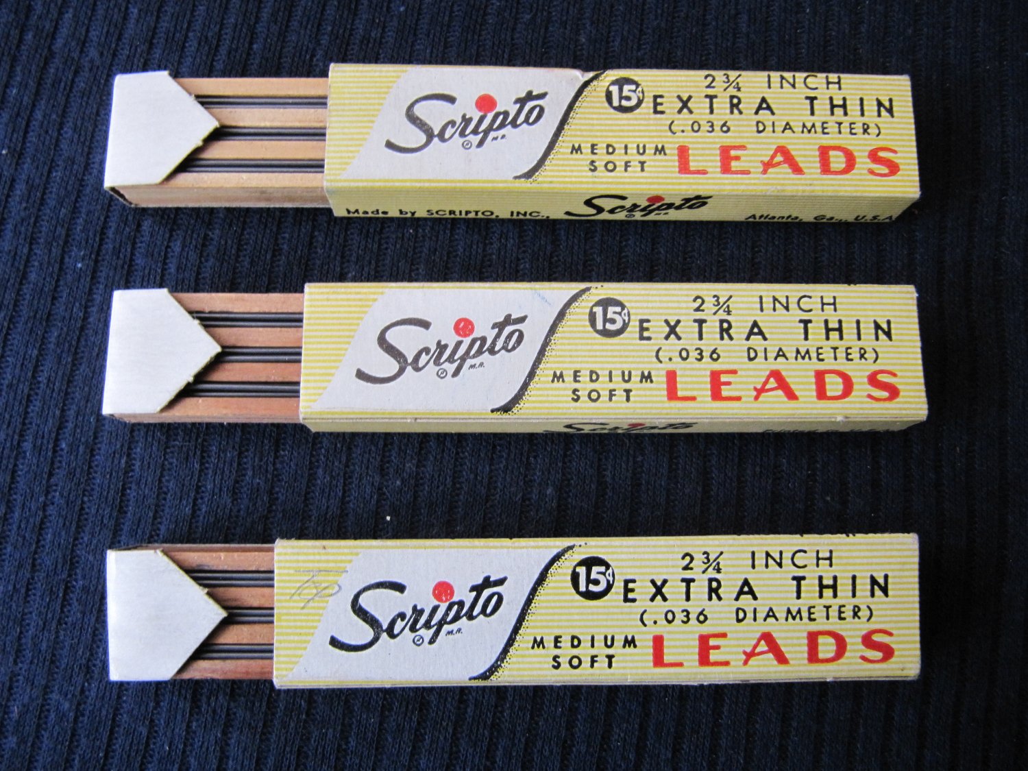 Lot of 3 Vintage Boxes of Scripto Pencil Leads 2.75" Extra Thin .036 ...