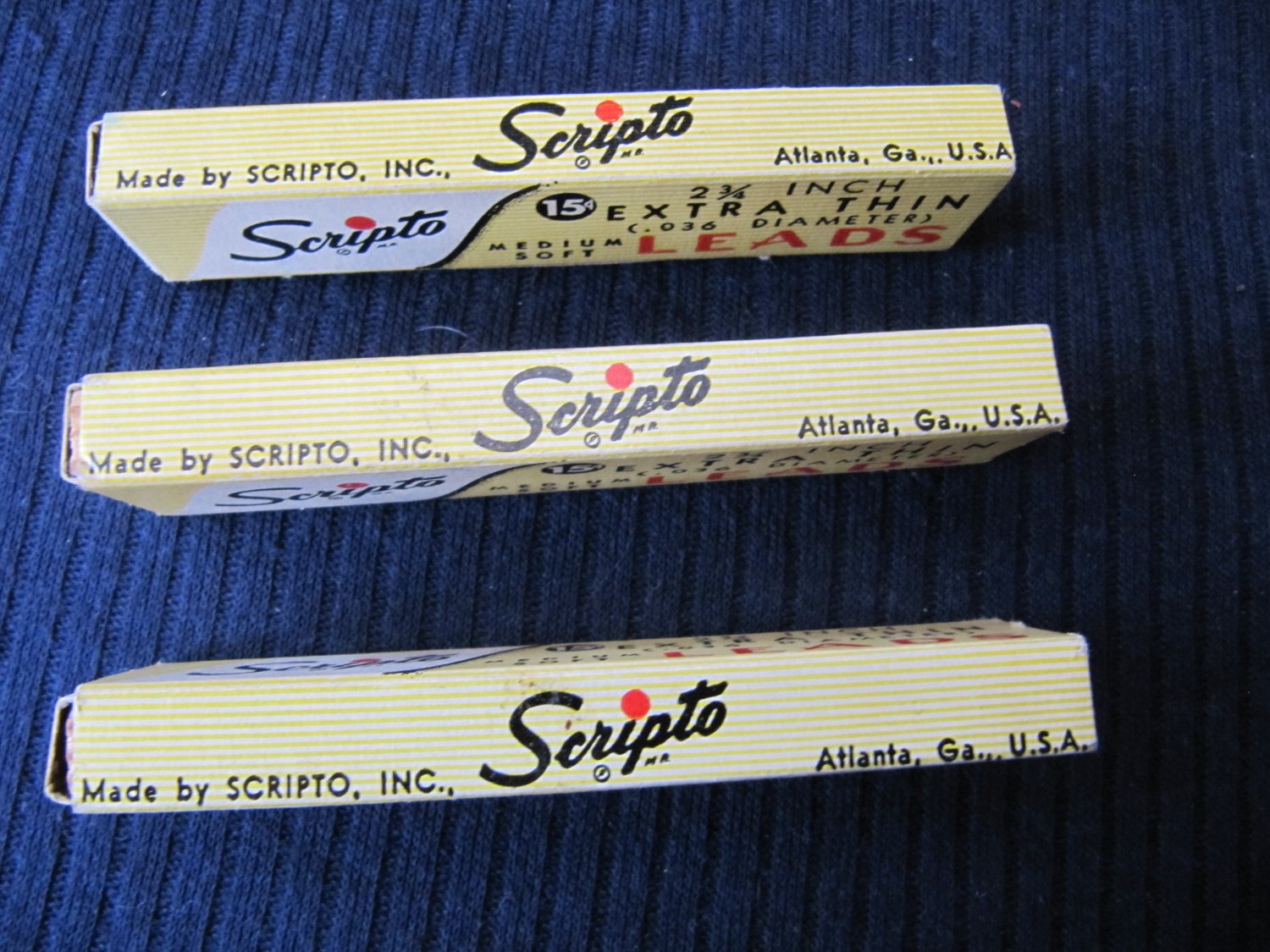 Lot of 3 Vintage Boxes of Scripto Pencil Leads 2.75" Extra Thin .036 ...