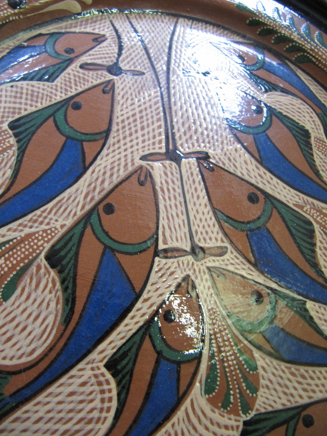 Vintage Handpainted Plate Capula Michoacan 9 Blue Fish Mexican Pottery ...