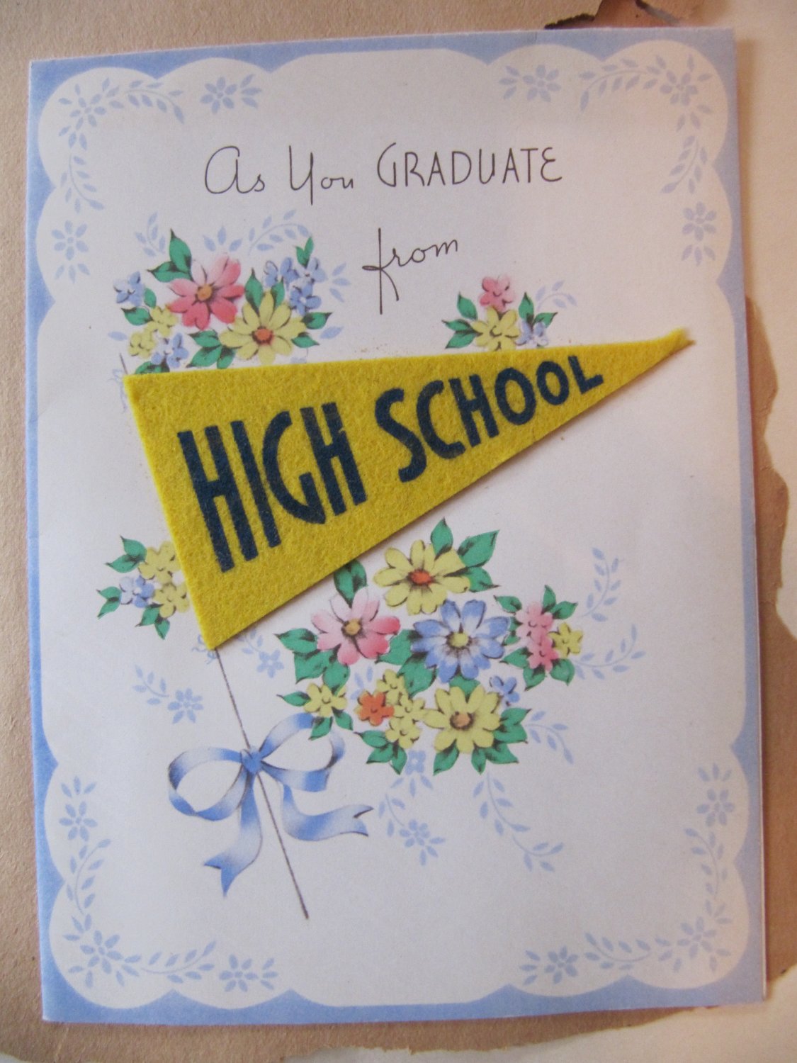Vintage 1943 High School Graduation Greeting Card Real Felt Pennant ...