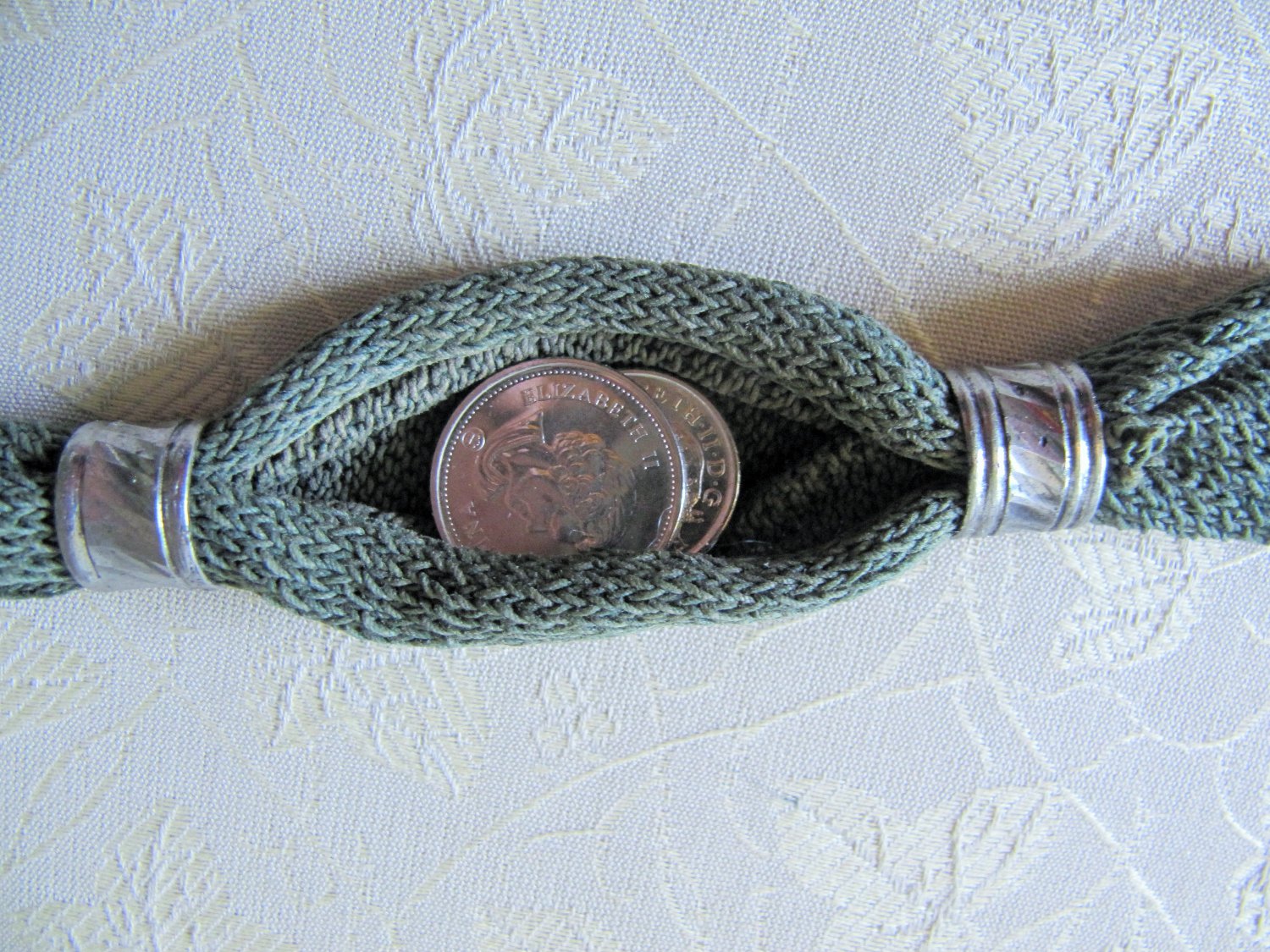 Antique Victorian 19th Century Green Knitted Miser Purse with Metal ...