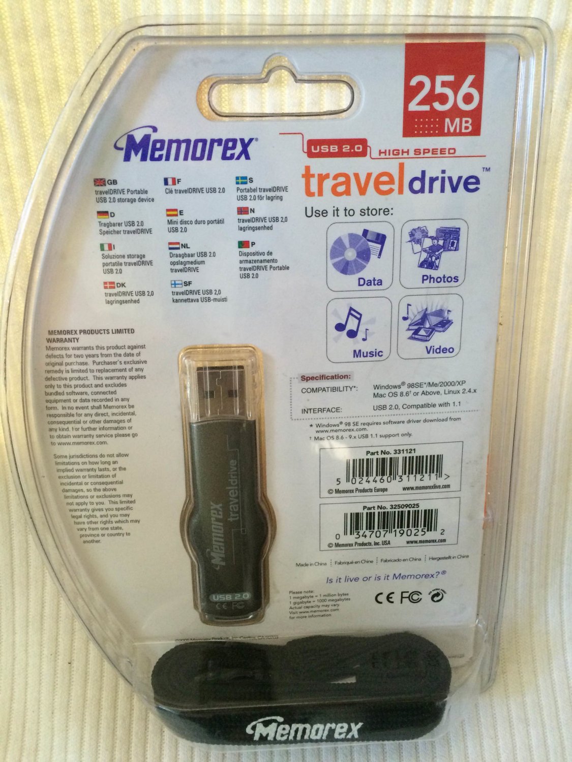 Memorex 256MB USB 2.0 Travel Drive Thumb Drive Data Storage