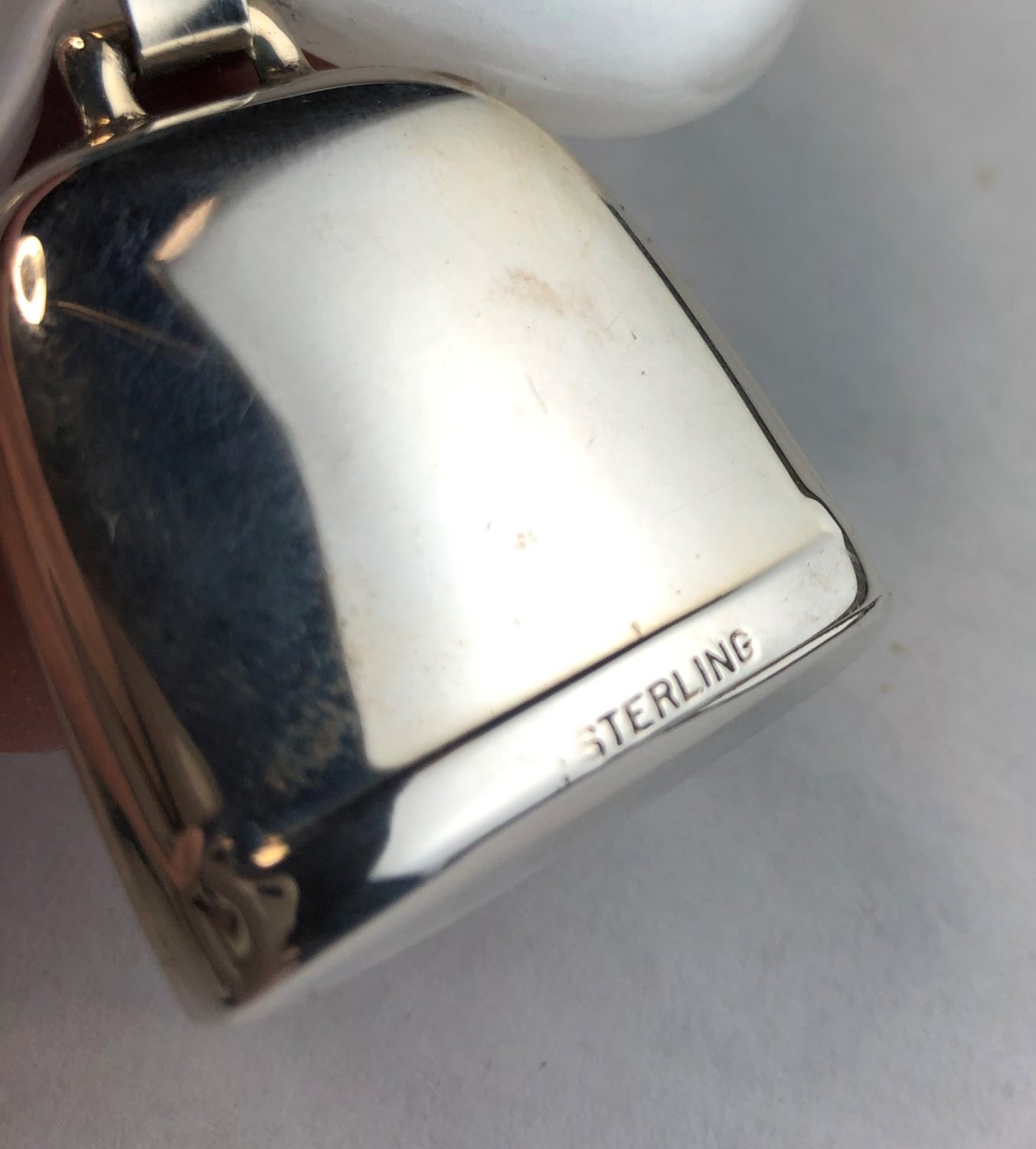 EMPIRE SILVER Sterling Baby Rattle Teething Ring Enclosed Bell White ...