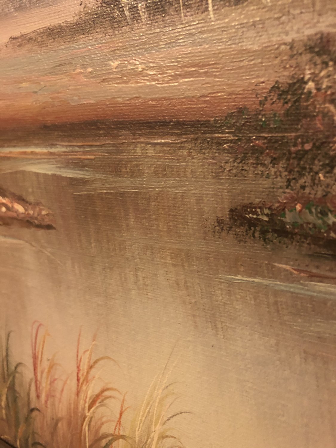 Signed J. MEDINA Oil Painting of Red Barn Beside Pond in Wood Frame ...