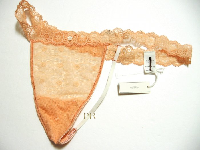 A0395 Abercrombie Gilly Hicks Peach Floral Sheer Lace Mesh Skinny Thong