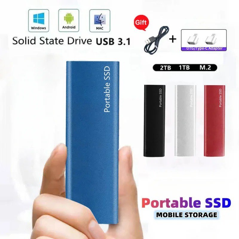Portable SSD 1TB (Blue) External Hard Disk High Speed Solid State Drive ...