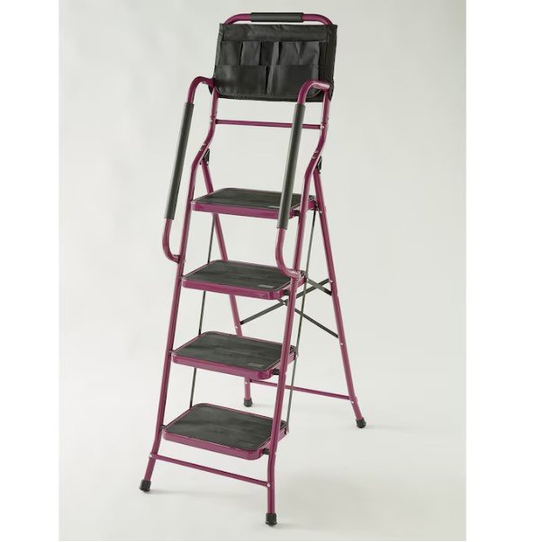 4-Step Safety Ladder with Tool Tote and Non-Slip Steps, Purple