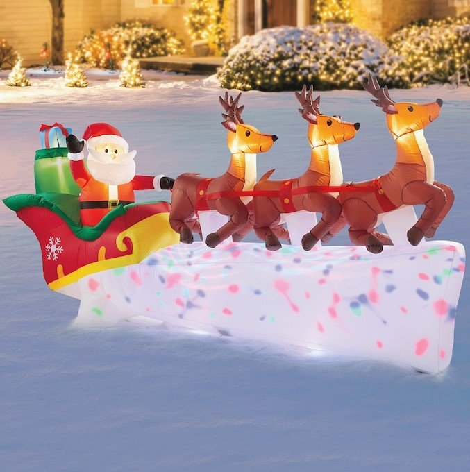 Lit Santa’s Sleigh and Reindeer Inflatable