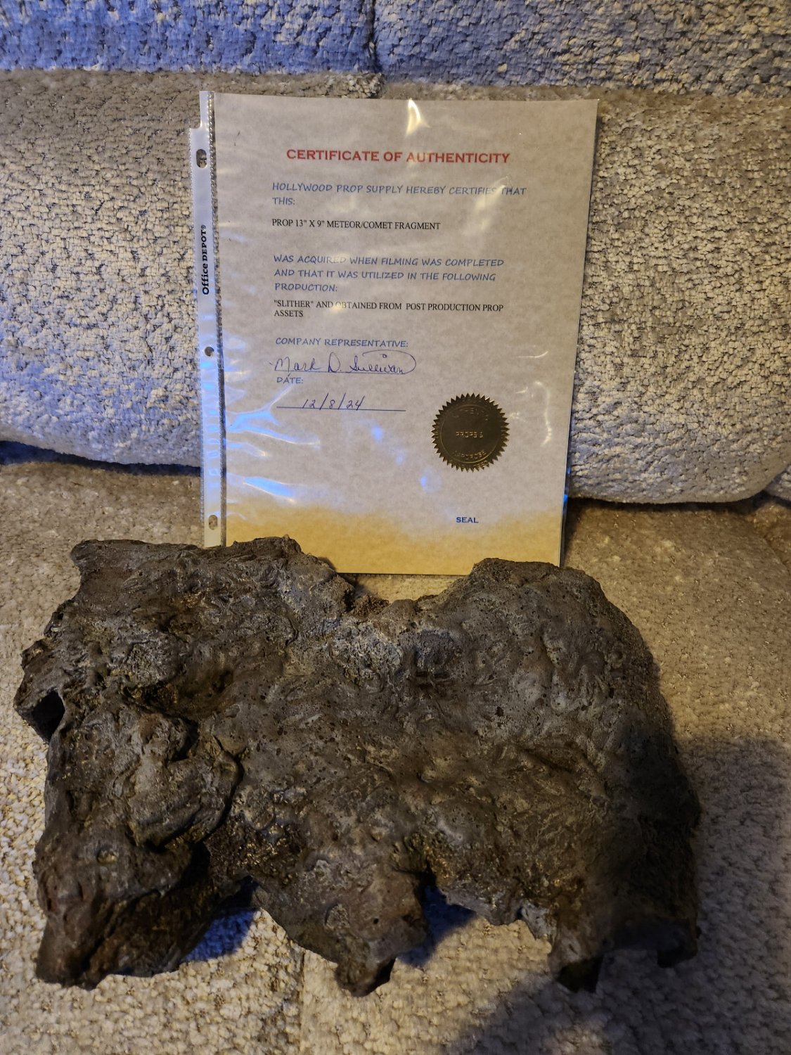 Slither 2006 Original Screen Used Big Piece of Gray Meteor Shell Movie Prop