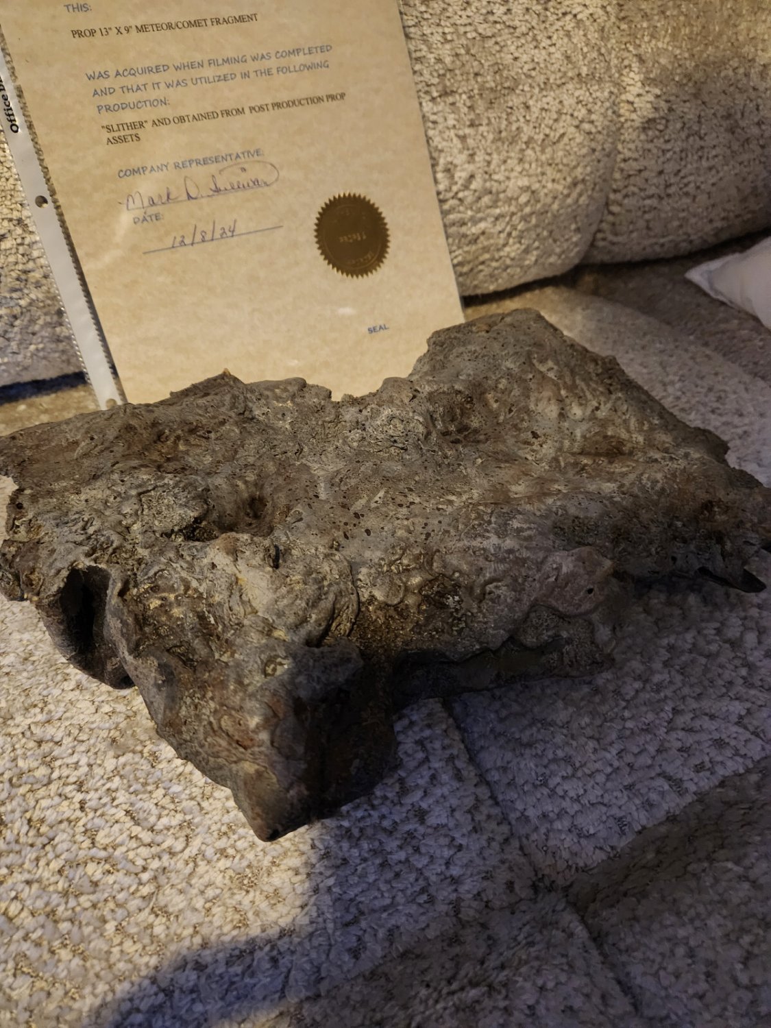 Slither 2006 Original Screen Used Big Piece of Gray Meteor Shell Movie Prop