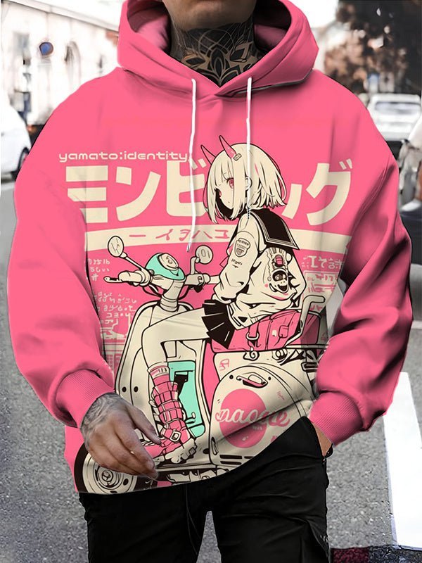 Men's Japanese Girl Moped Anime Art Print Casual Hoodie