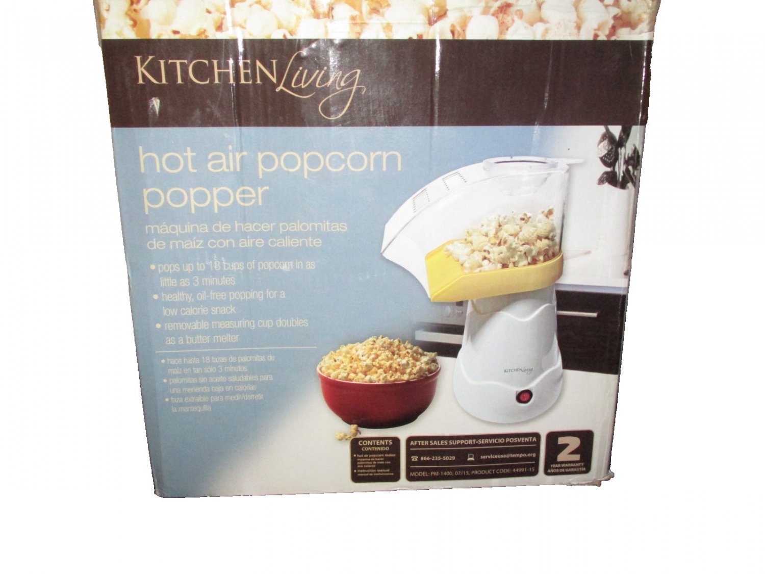 Kitchen Living Electric Hot Air Popcorn Popper Healthy Snack Maker