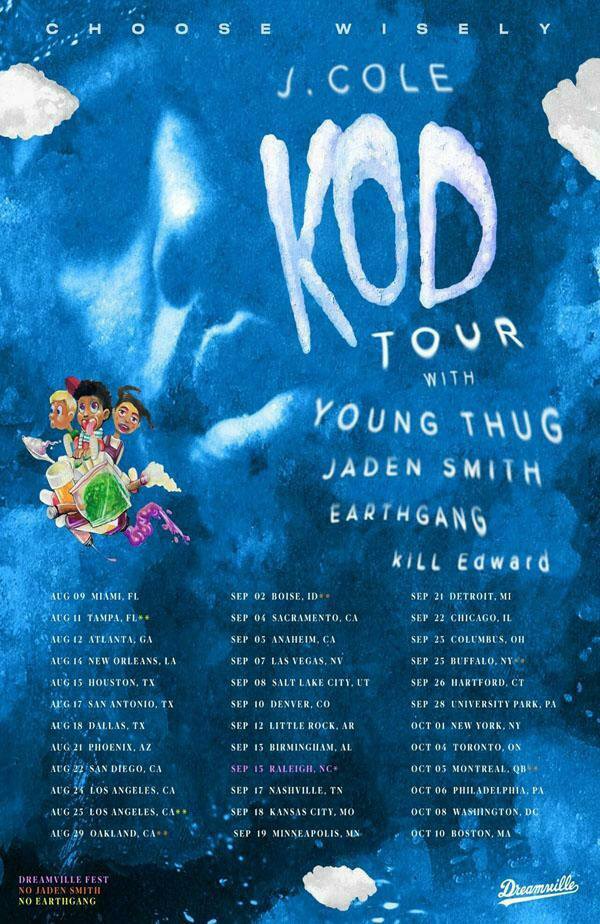 J Cole Poster KOD Concert Tour Dates 11 x 17 inches Ships SameDay from USA