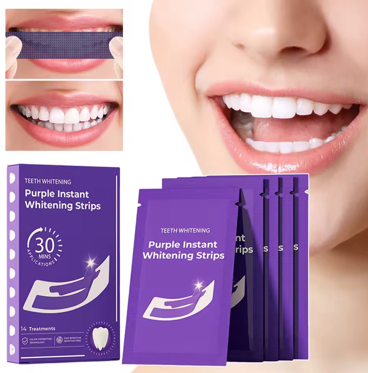 Purple Teeth Whitening Strips – Instant Color Correction, Gentle on ...