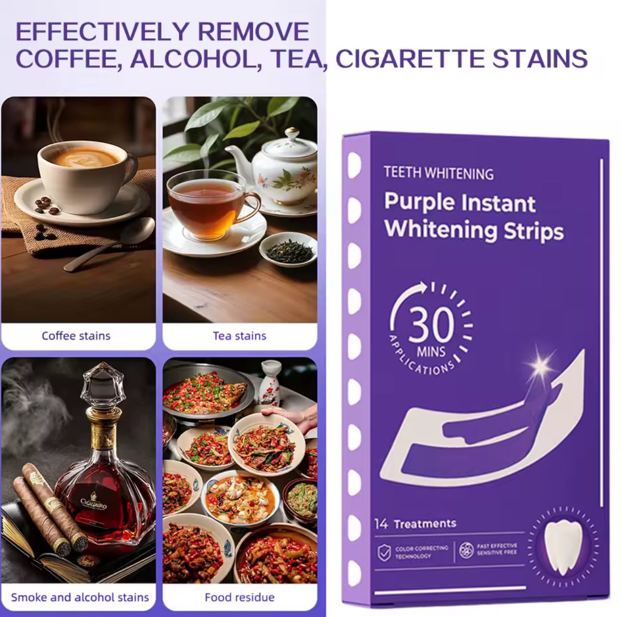 Purple Teeth Whitening Strips – Instant Color Correction, Gentle on ...