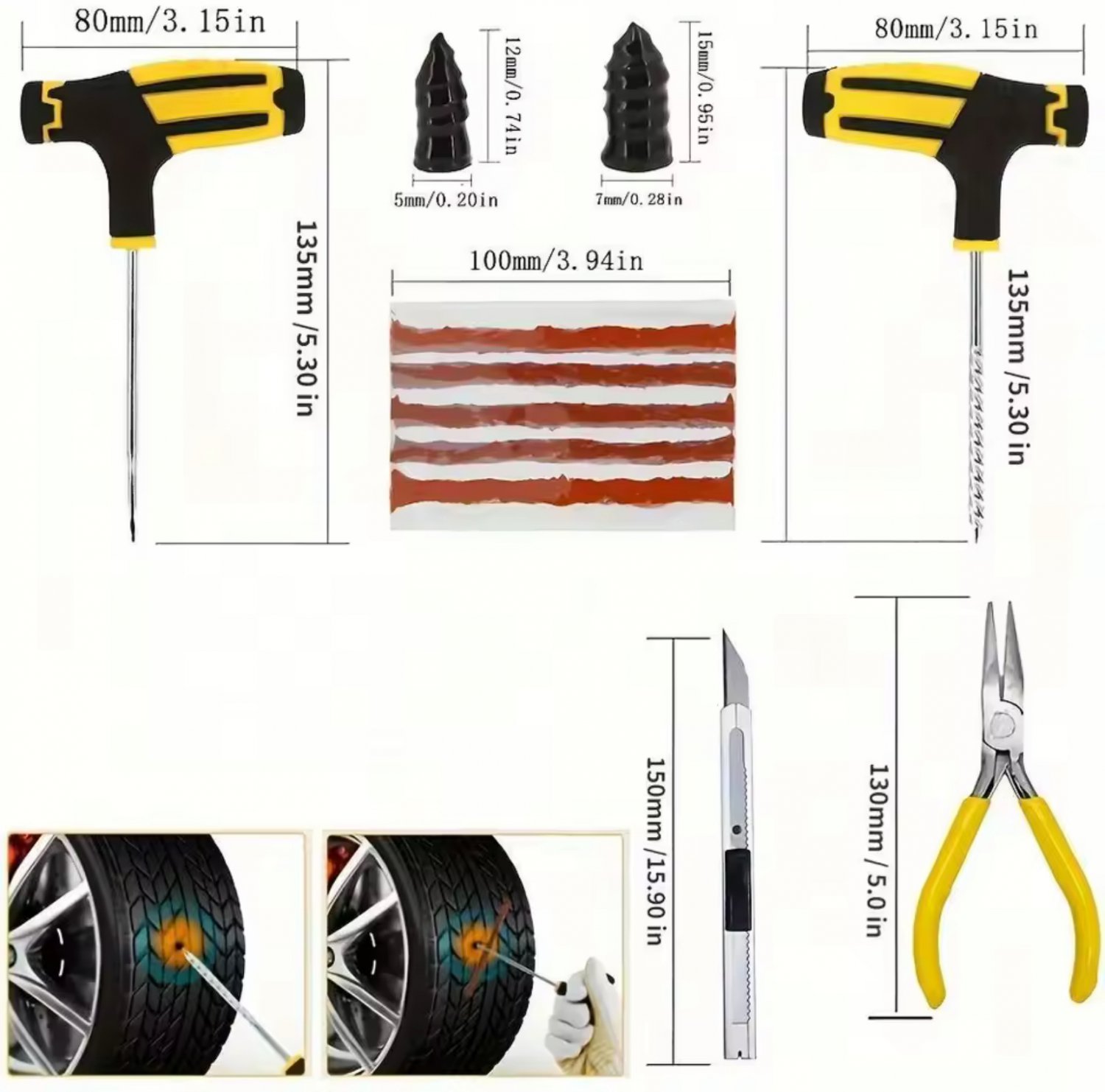 Emergency Tire Repair Kit – Rubber Strips & T-Handle Tools for Quick ...
