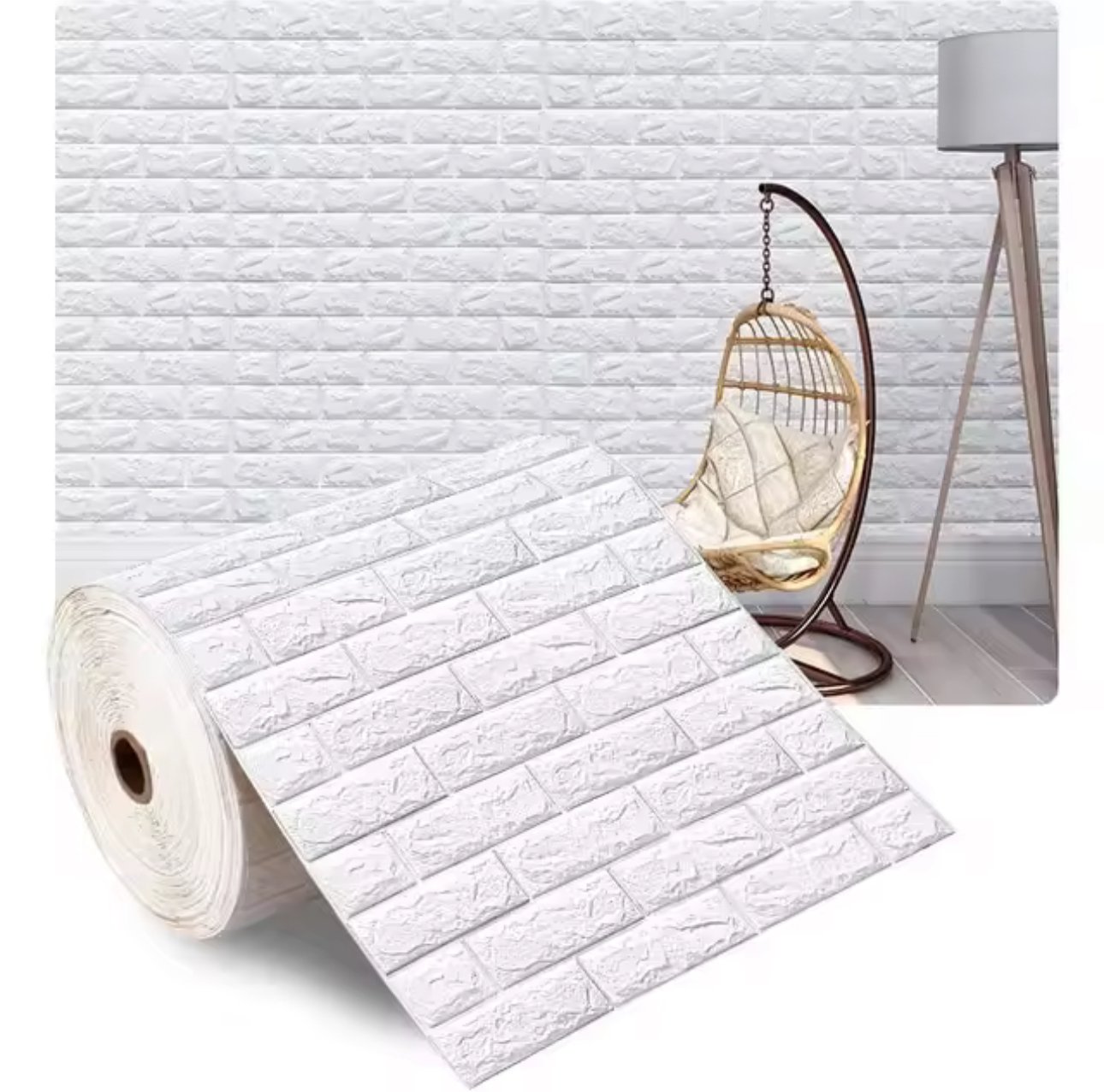 3D Brick Wallpaper Self Adhesive 27.6in x 196.9in Foam Wall Panel White