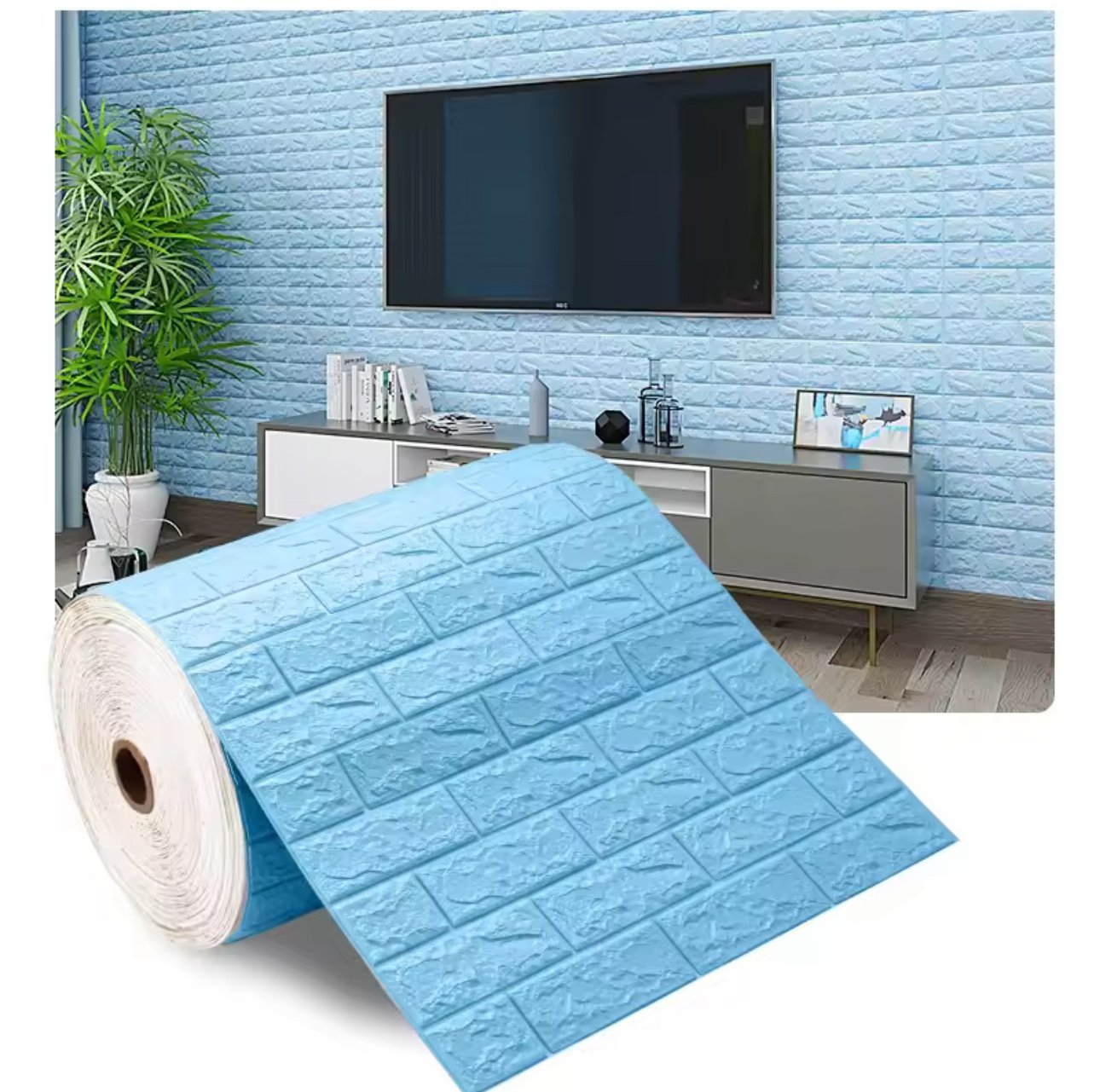 3D Brick Wallpaper Self Adhesive 27.6in x 196.9in Foam Wall Panel blue