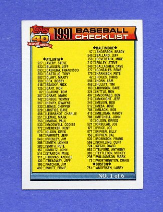 1991 Topps Baseball #131a Checklist 1 Error