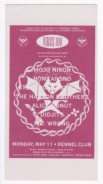Alice Donut Didjits Mojo Nixon 1992 Kennel Club SF Concert Handbill Card