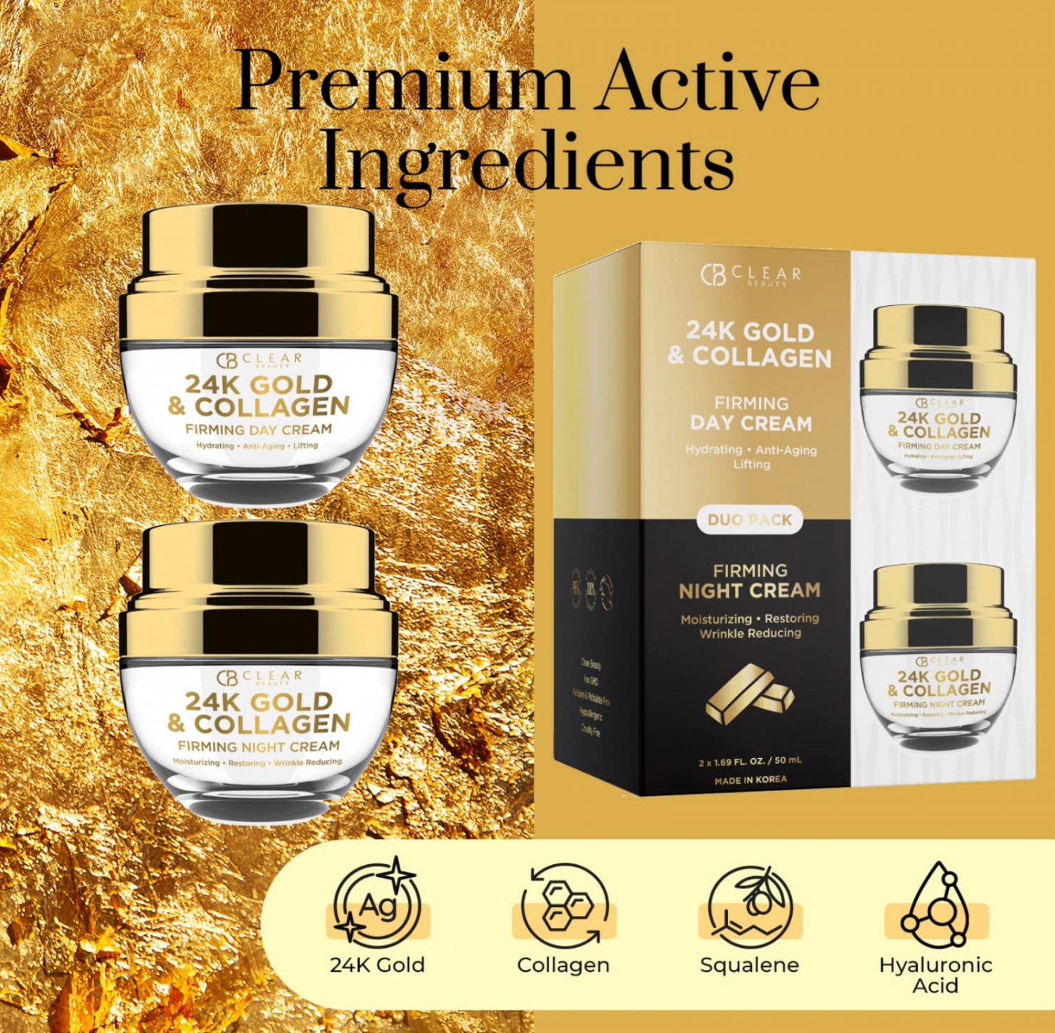 Clear Beauty Collagen Anti-Aging Day & Night Cream Duo Pack, Hydrating ...