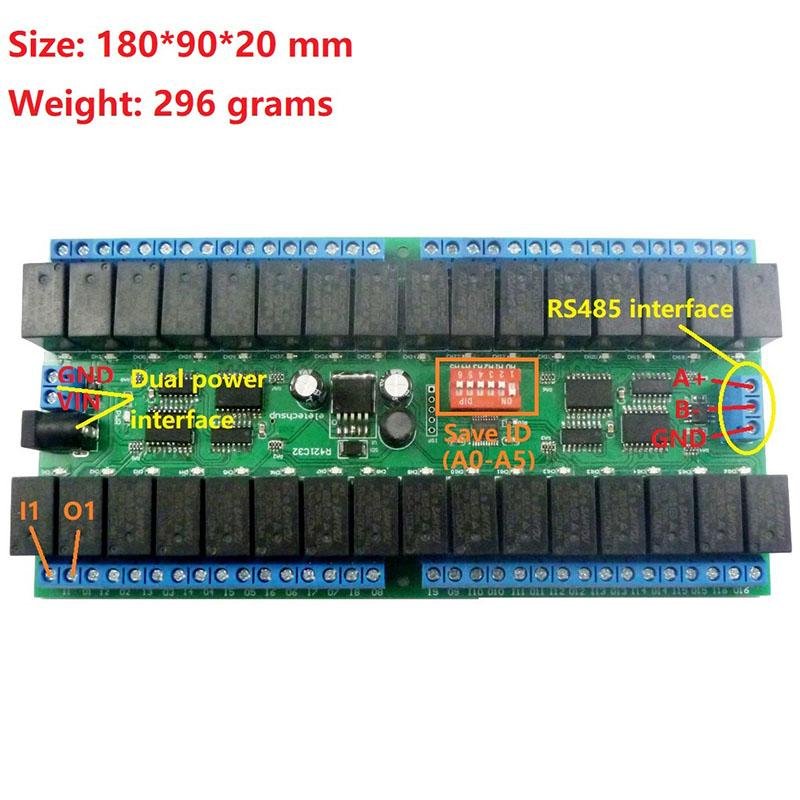 R421C32 DC12V 32 Channels Modbus RTU RS485 Bus Relay Module UART Serial ...