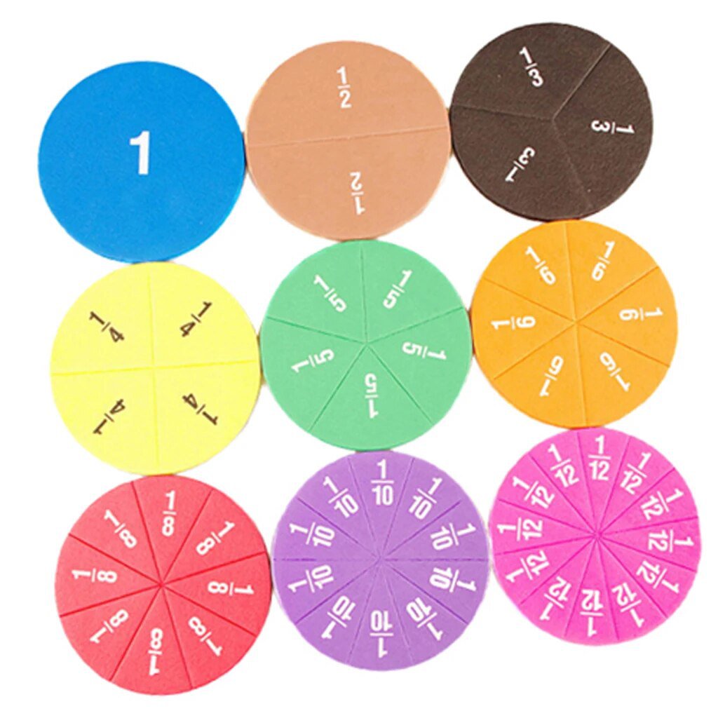 51 Piece Rainbow Circular Fractions Card Children Math Puzzle Toy Age 3+