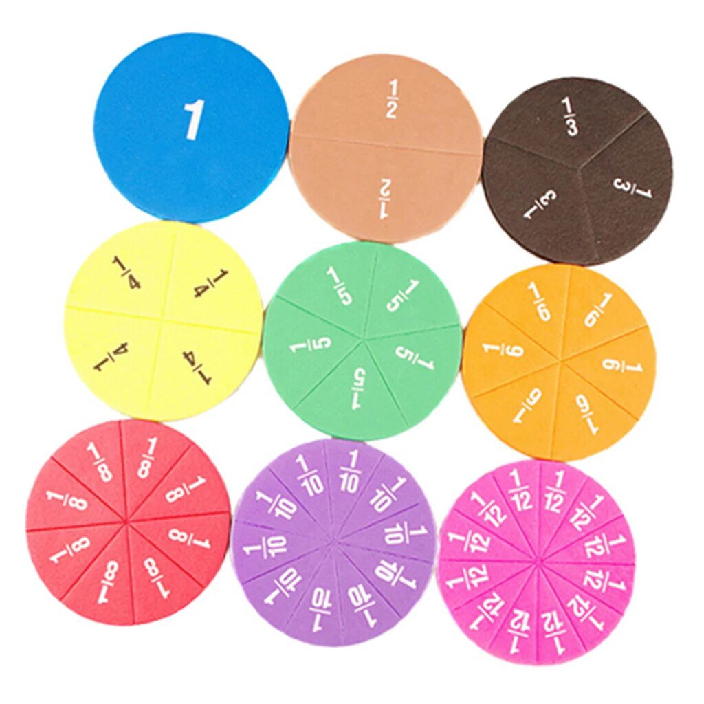 51 Piece Rainbow Circular Fractions Card Children Math Puzzle Toy Age 3+