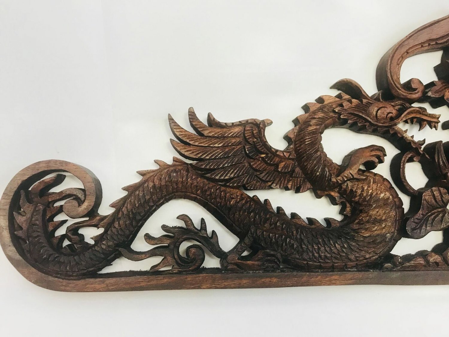 Balinese Twin Dragon Naga Panel Wall Art Plaque Hand Carved Wood Asian ...