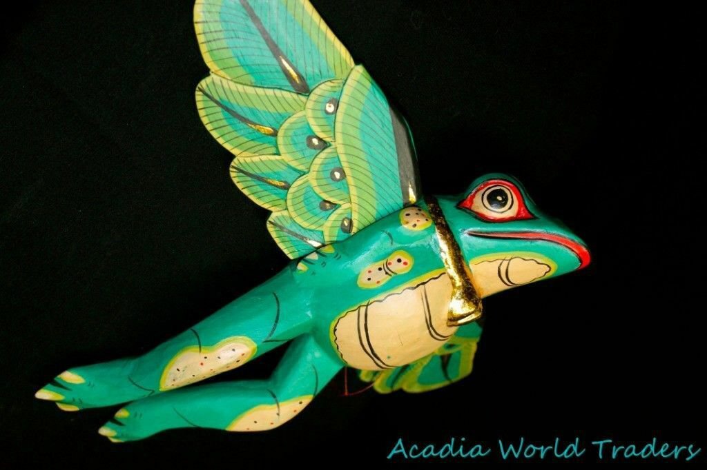 FLYING Frog Mobile Winged Spirit Chaser carved wood Balinese Folk Art ...